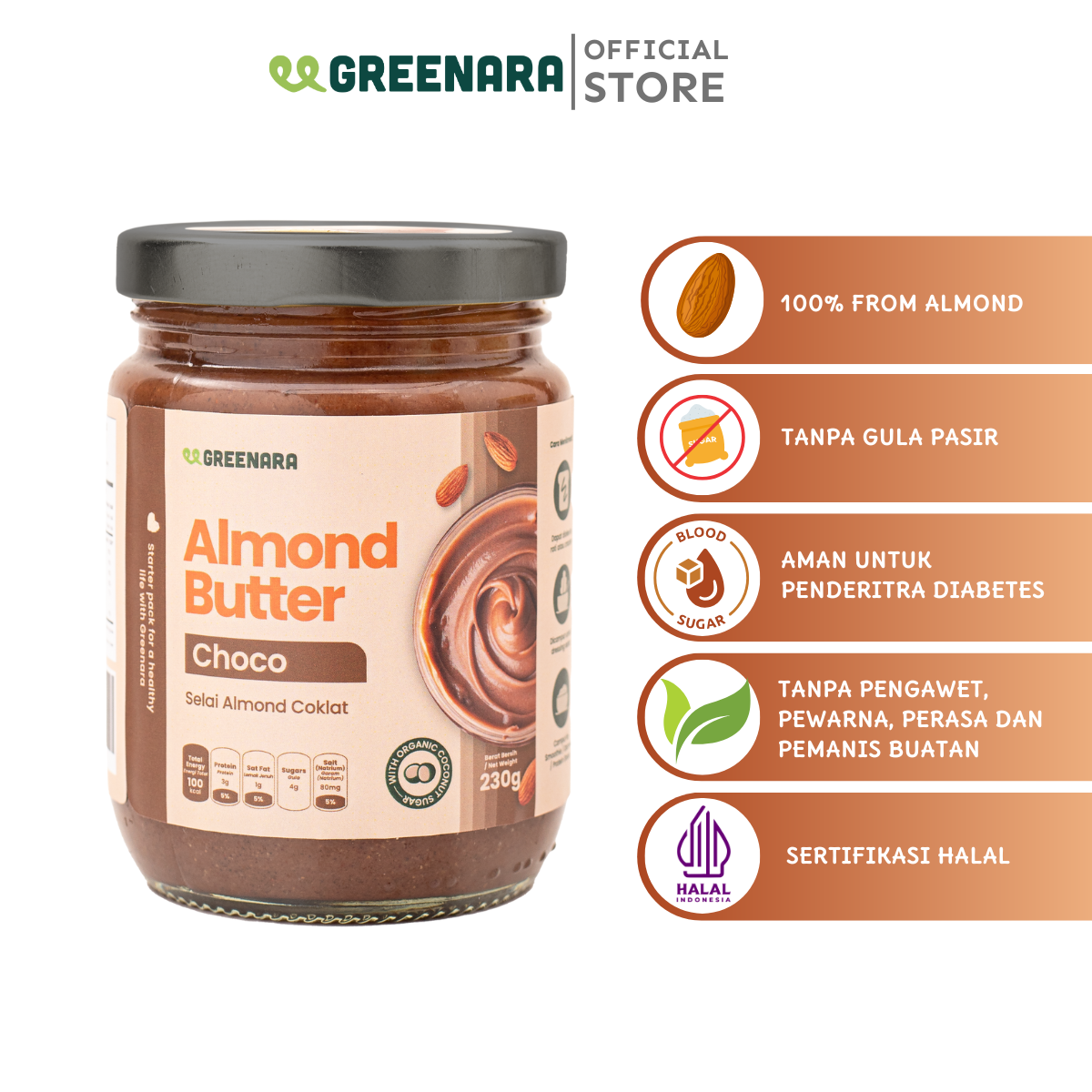 Selai Almond Coklat Organik - Almond Choco Butter Lezat | Greenara