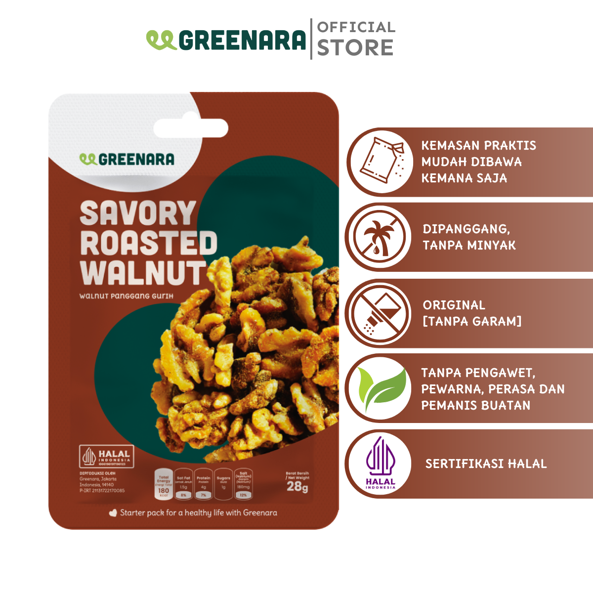 One Serving Savory Roasted Walnut 28g / Kacang Walnut – Greenara